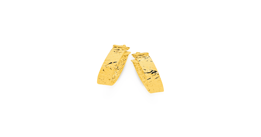 9ct Gold 15mm Diamond-cut Square Tube Hoop Earrings | Angus & Coote