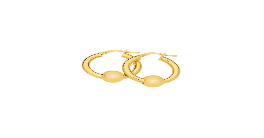 9ct Gold 15mm Hoop Earrings With Sliding 8mm Ball | Angus & Coote