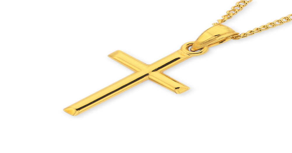 9ct Gold 21mm Slanted Edge Cross Pendant | Angus & Coote