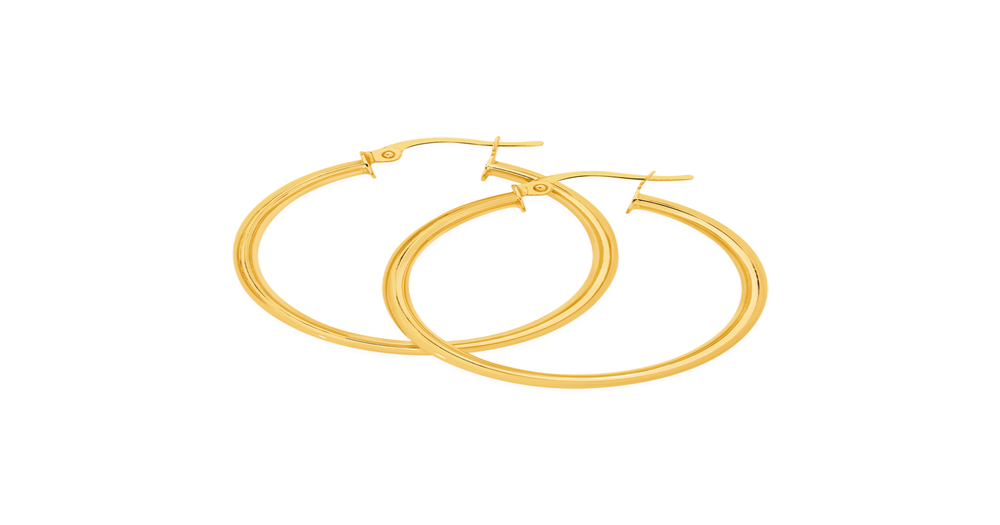 9ct Gold 25mm Half Round Hoop Earrings | Angus & Coote