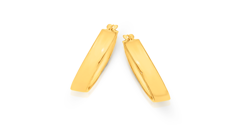 9ct Gold 25mm Square Tube Hoop Earrings | Angus & Coote