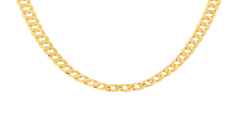 9ct Gold 45cm Solid Bevelled Close Curb Chain | Angus & Coote