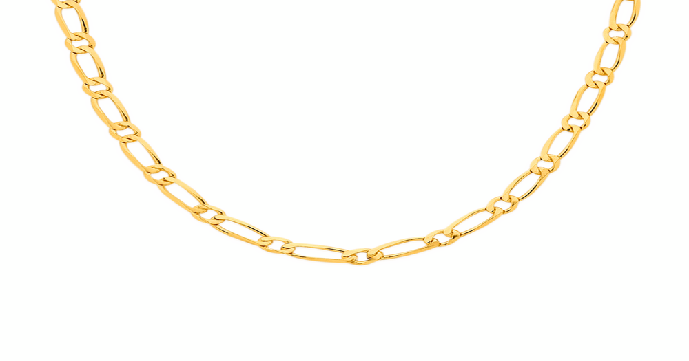 9ct Gold 45cm Solid Diamond-cut Figaro 1+1 Chain | Angus & Coote