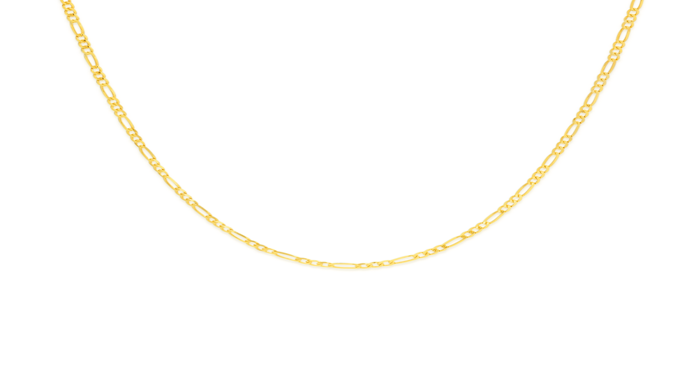 9ct Gold 50cm Solid Figaro 3+1 Chain | Angus & Coote