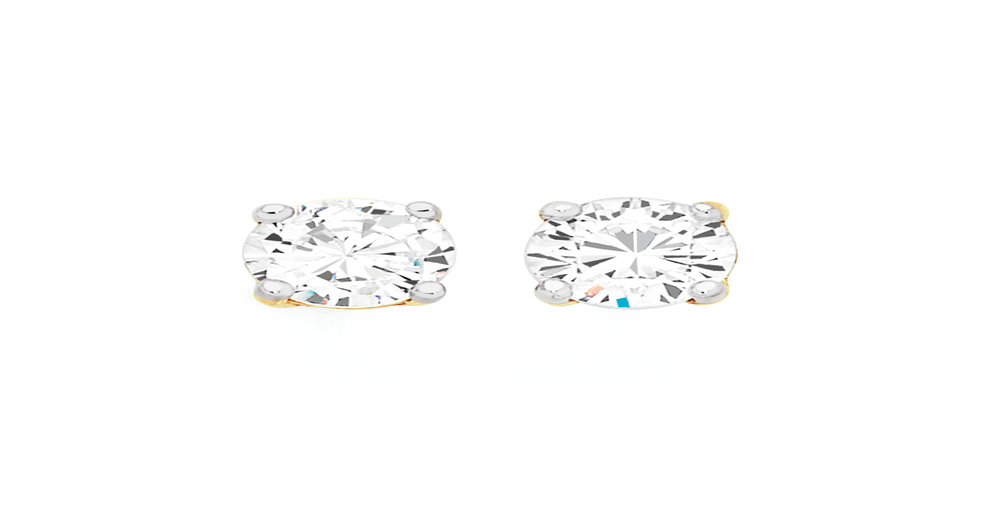 9ct Gold 5mm Cubic Zirconia Stud Earrings in Clear | Angus & Coote