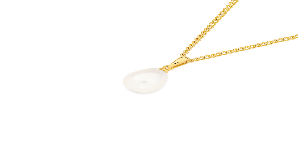 9ct Gold 9mm Cultured Freshwater Pearl Basic Pendant in White | Angus ...