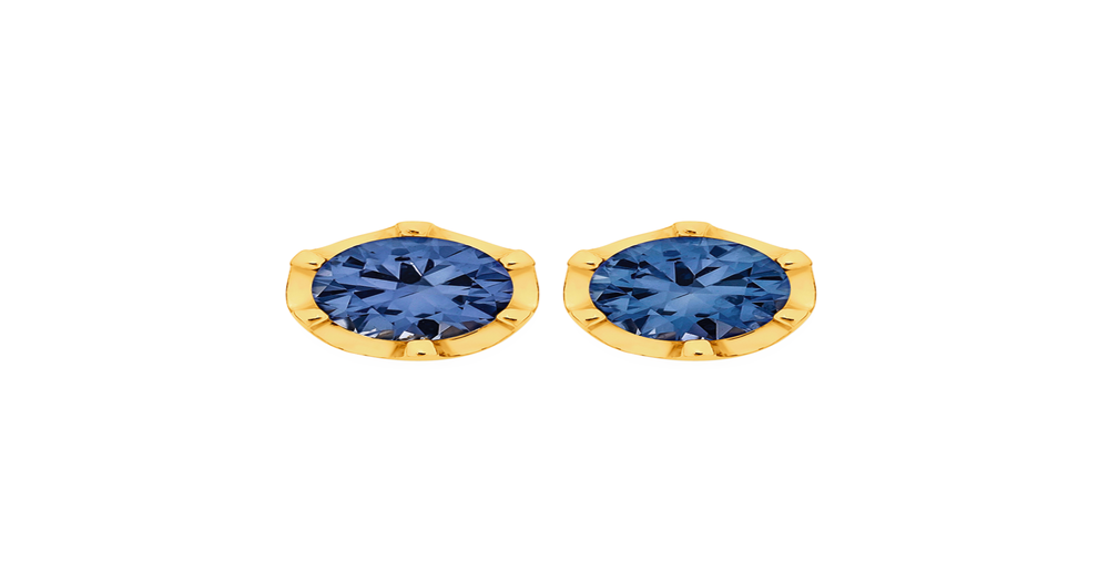 9ct Gold Created Ceylon Sapphire 6mm Crown Set Stud Earrings in Blue ...
