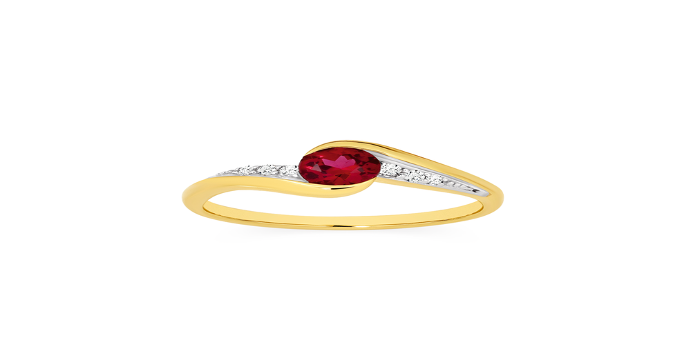 9ct Gold Created Ruby & Diamond Heart Ring in Red | Angus & Coote