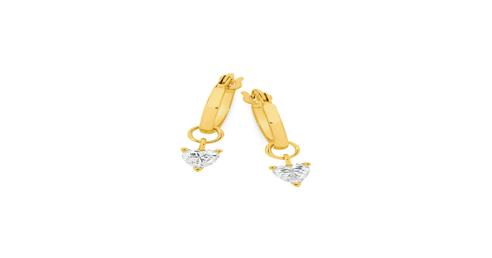 9ct Gold Cubic Zirconia Hoop Earrings in Clear | Angus & Coote
