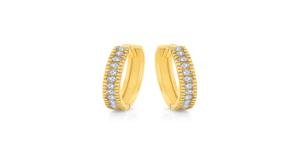 9ct Gold Cubic Zirconia Hoop Earrings in Clear | Angus & Coote