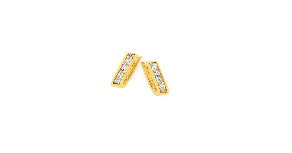 9ct Gold Cubic Zirconia Huggie Earrings in Clear | Angus & Coote