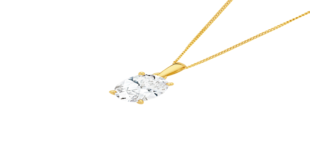 9ct Gold Cubic Zirconia Oval Cut Claw Solitaire Pendant in Clear ...