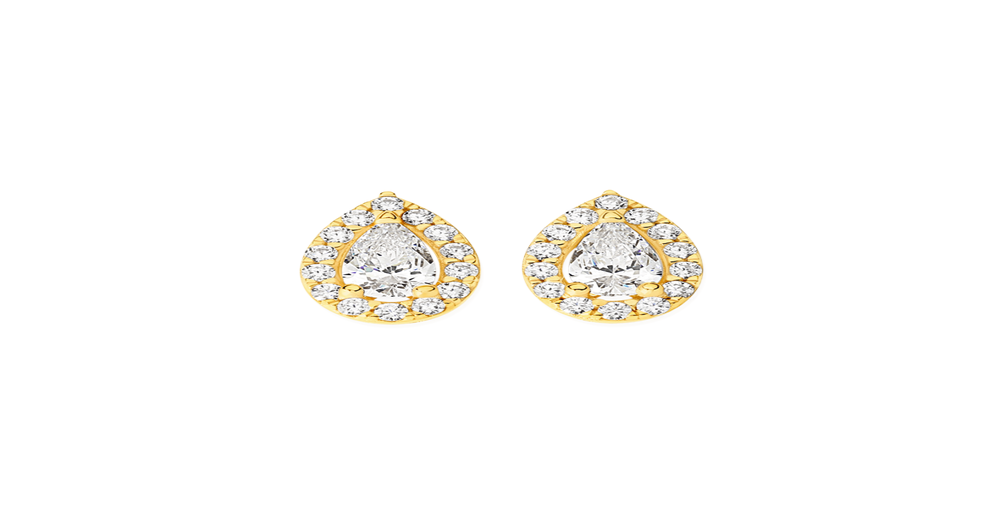 9ct Gold Cubic Zirconia Stud Earrings in Clear | Angus & Coote
