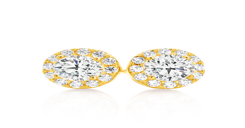 9ct Gold Cubic Zirconia Stud Earrings in Clear | Angus & Coote