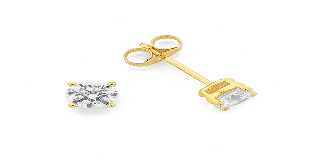 9ct Gold Cubic Zirconia Stud Earrings in Clear | Angus & Coote