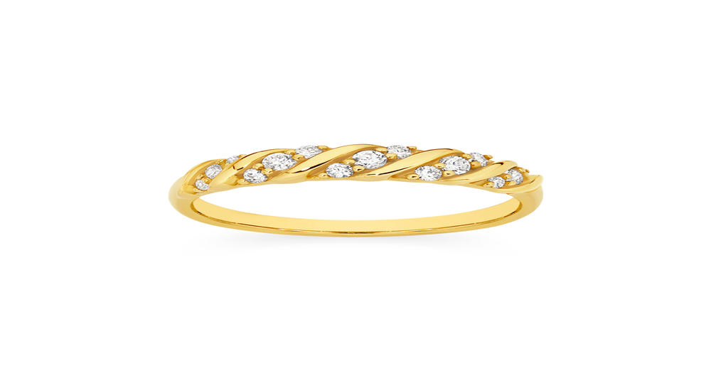 9ct Gold Cubic Zirconia Wave Ring in Clear | Angus & Coote
