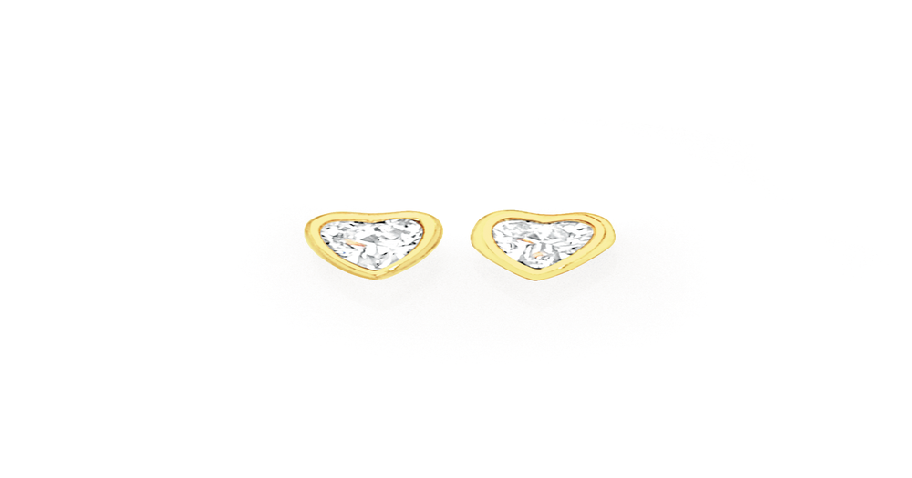 9ct Gold Cz Bezel Heart Stud Earrings in Clear | Angus & Coote
