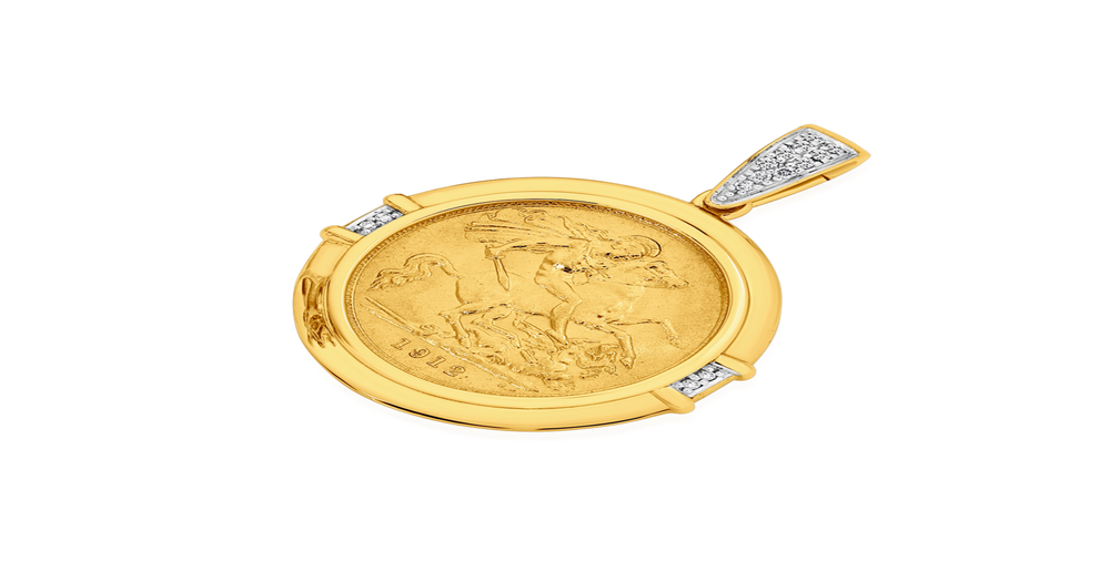 9ct Gold Diamond 22ct Gold Half Sovereign Enhancer Pendant | Angus & Coote