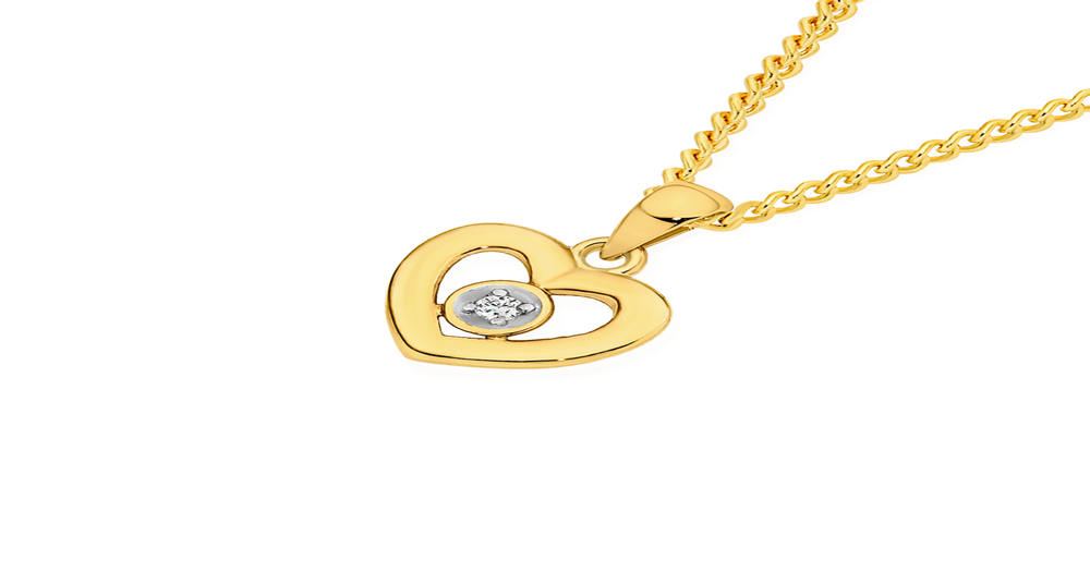 9ct Gold Diamond Centre Open Heart Pendant | Angus & Coote