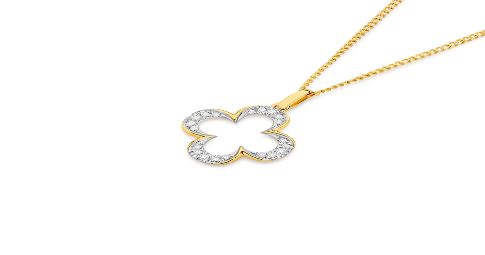 9ct Gold Diamond Clover Pendant | Angus & Coote