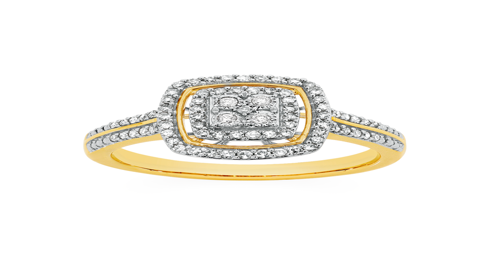 9ct Gold Diamond Cushion Halo Cluster Ring | Angus & Coote
