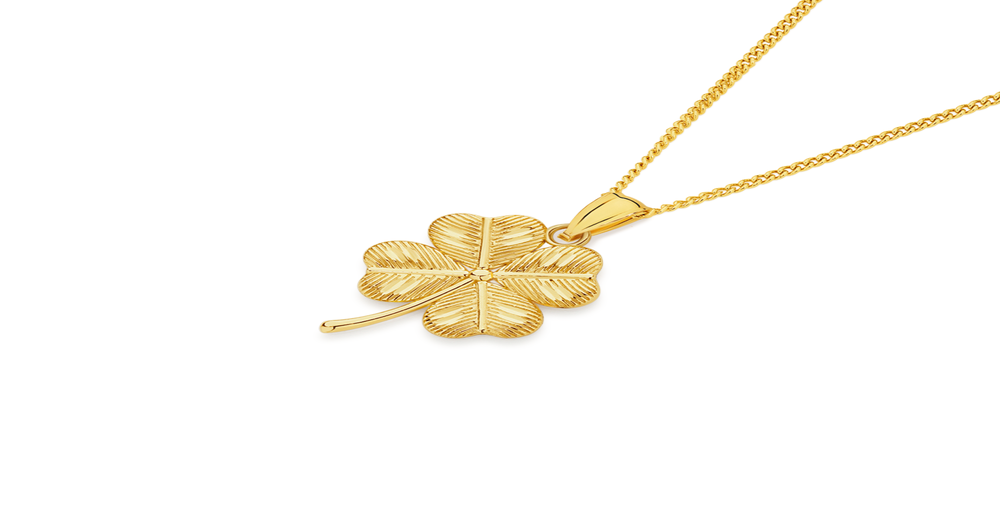 9ct Gold Diamond-cut 4 Leaf Clover Pendant | Angus & Coote