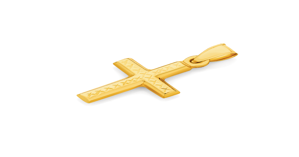 9ct Gold Diamond-cut Centre Cross Pendant | Angus & Coote