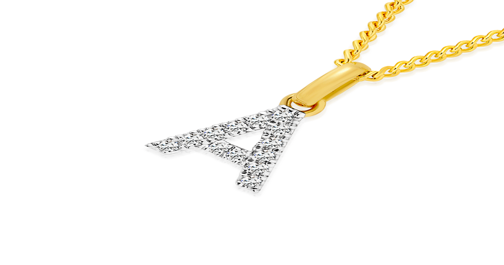 9ct Gold Diamond Initial 'a' Block Pendant | Angus & Coote