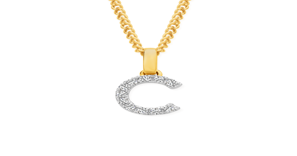 9ct Gold Diamond Initial 'c' Block Pendant | Angus & Coote