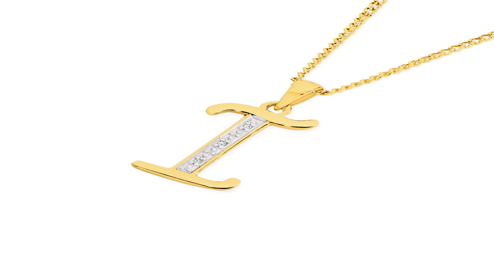 9ct Gold Diamond Initial I Pendant | Angus & Coote