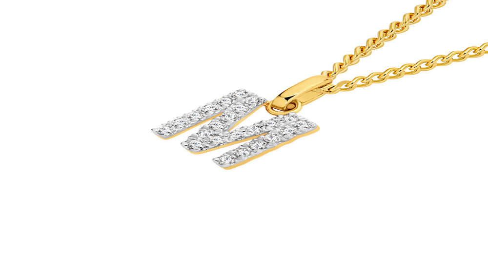 9ct Gold Diamond Initial 'm' Block Pendant | Angus & Coote