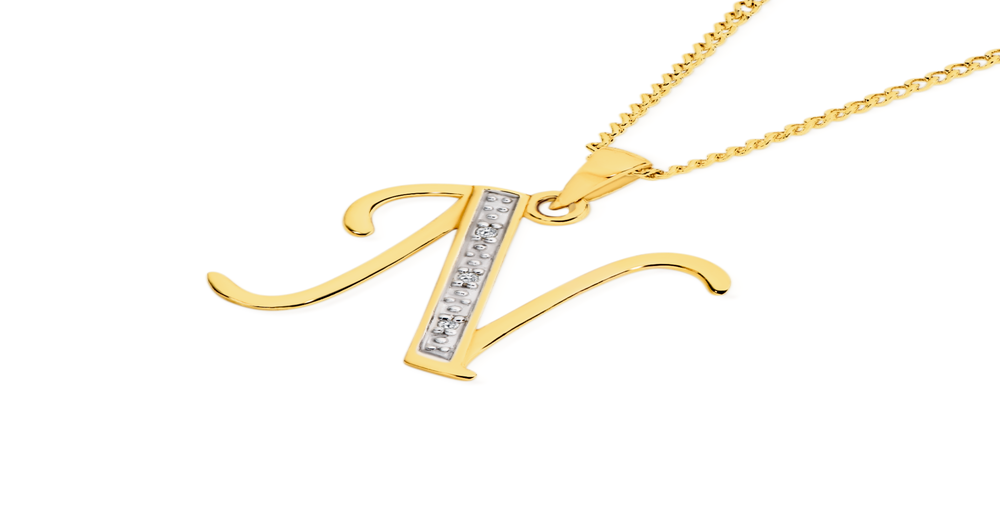 9ct Gold Diamond Initial N Pendant | Angus & Coote