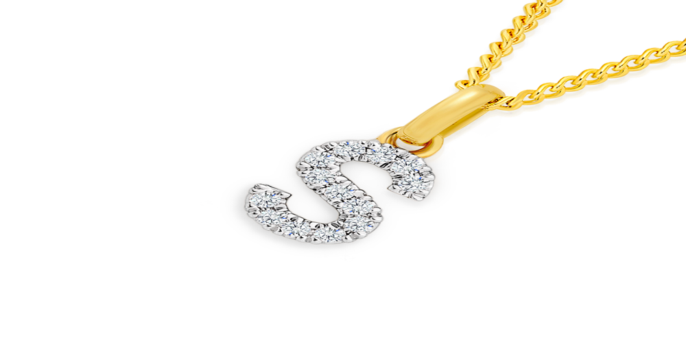 9ct Gold Diamond Initial 's' Block Pendant | Angus & Coote