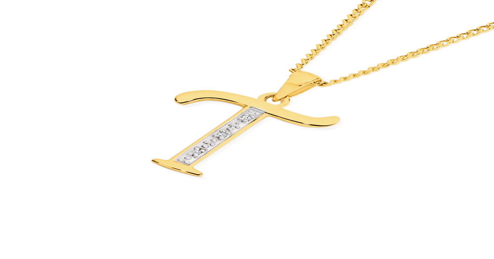 9ct Gold Diamond Initial T Pendant | Angus & Coote