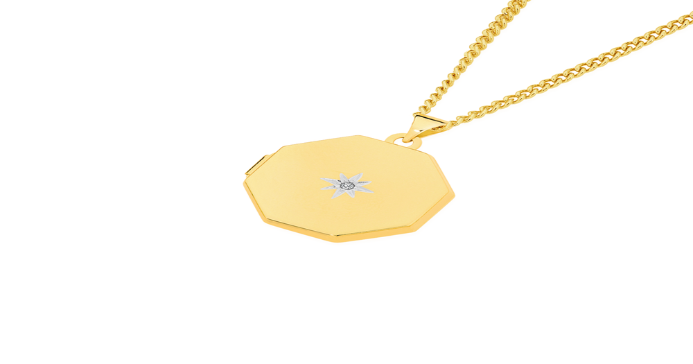 9ct Gold Diamond Starburst Octagonal Locket | Angus & Coote