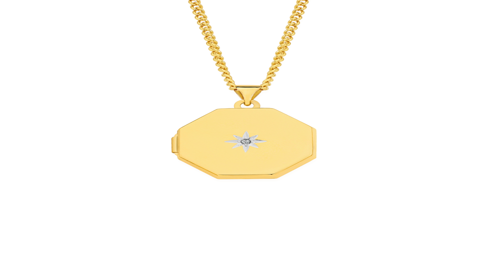 9ct Gold Diamond Starburst Octagonal Locket | Angus & Coote