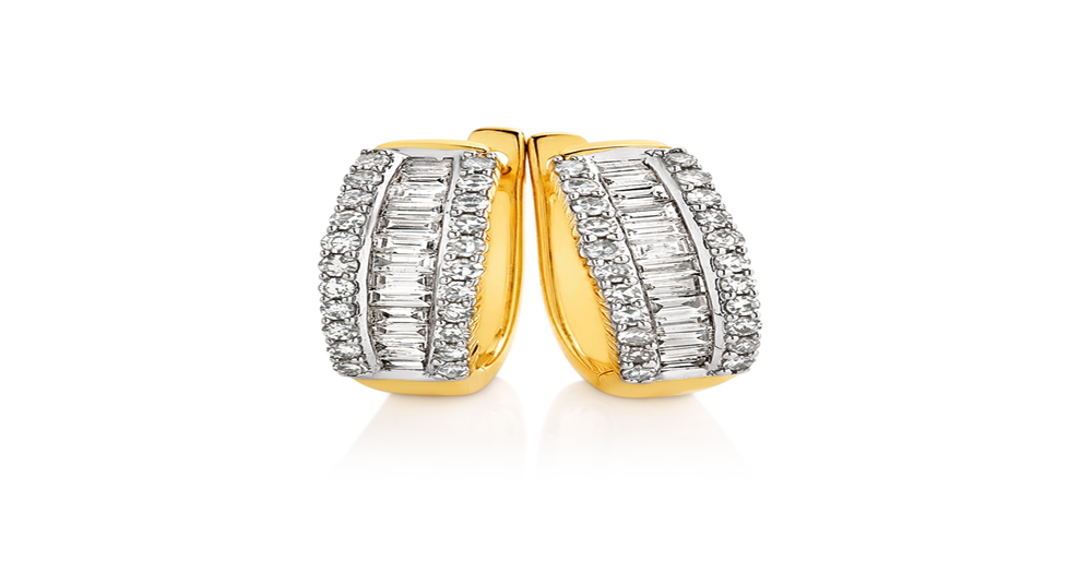 9ct Gold Diamond Three Row Hoop Earrings | Angus & Coote