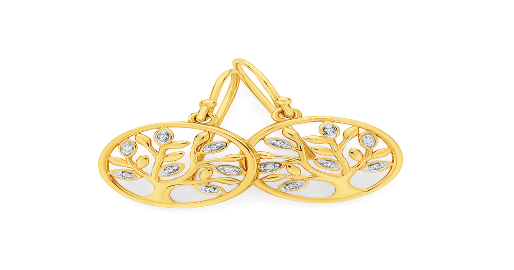 9ct Gold Diamond Tree Of Life Hook Earrings | Angus & Coote