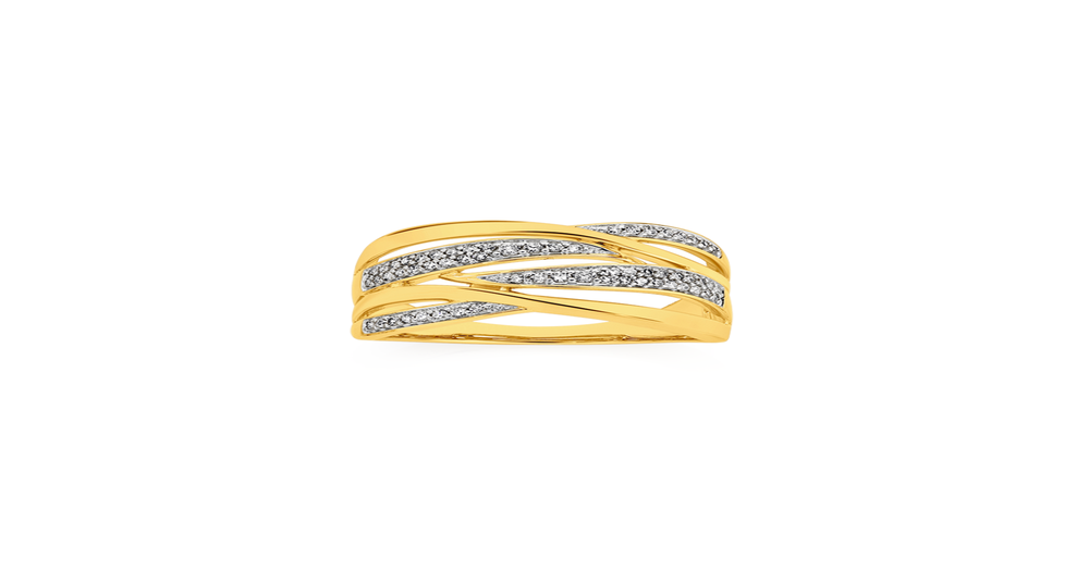 9ct Gold Diamond Wide Crossover Band | Angus & Coote