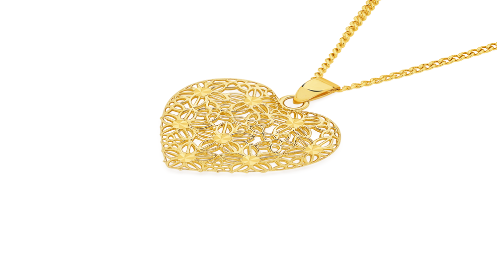 9ct Gold Filigree Heart Pendant | Angus & Coote