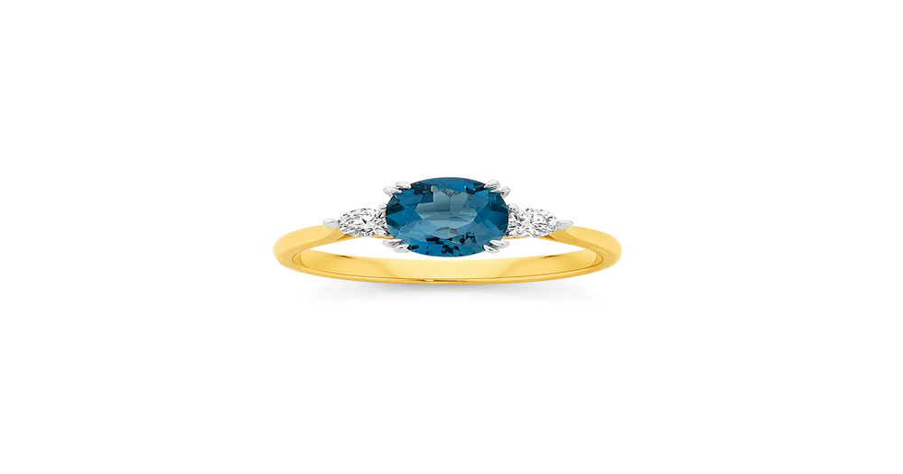 9ct Gold London Blue Topaz & .25ct Diamond Ring in Blue | Angus & Coote
