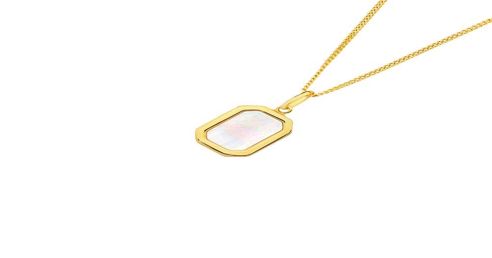 9ct Gold Mother Of Pearl Rectangle Pendant in Pink | Angus & Coote