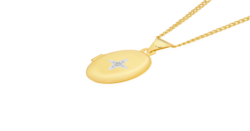9ct Gold 'my First Diamond' Diamond-set Oval Locket | Angus & Coote