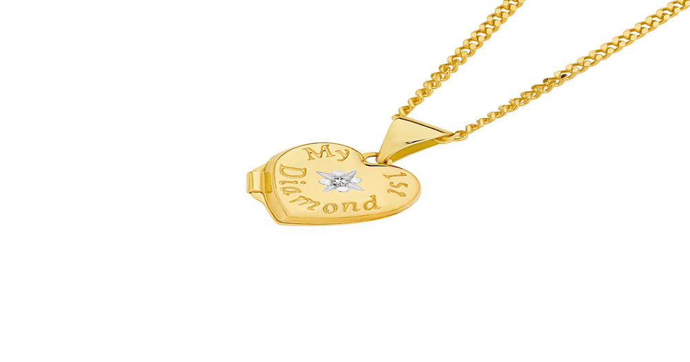 9ct Gold "my First Diamond" Heart Locket in Red | Angus & Coote