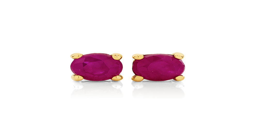 9ct Gold Natural Ruby Stud Earrings in Red | Angus & Coote
