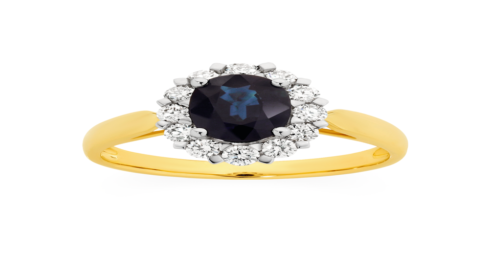 9ct Gold Natural Sapphire & .50ct Diamond Ring in Blue | Angus & Coote