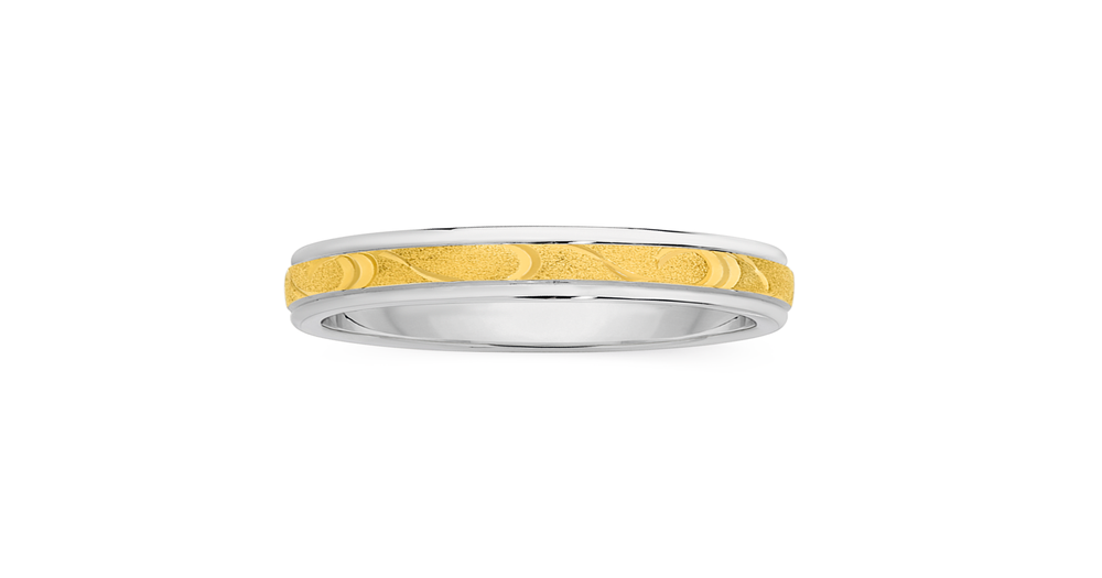 9ct Gold & Silver Mens Wave Patterned Ring | Angus & Coote