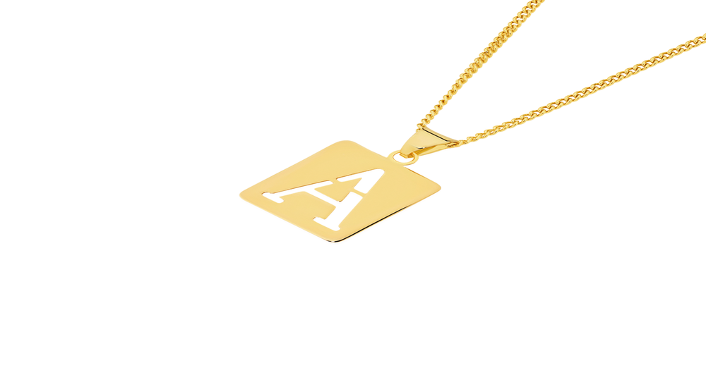 9ct Gold Square Cutout Initial 'a' Pendant | Angus & Coote