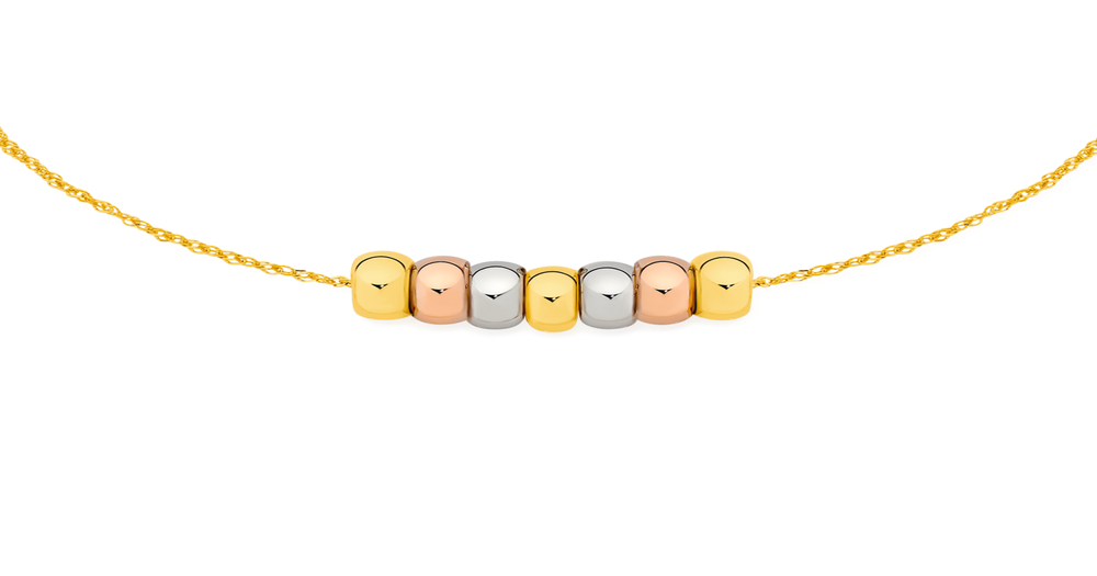 9ct Gold Tri Tone 45cm 7 Lucky Rings Necklet | Angus & Coote