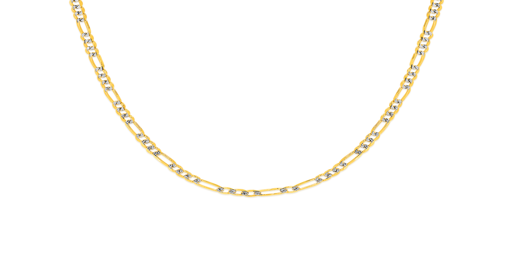 9ct Gold Two Tone 45cm Diamond-cut 3+1 Figaro Chain | Angus & Coote